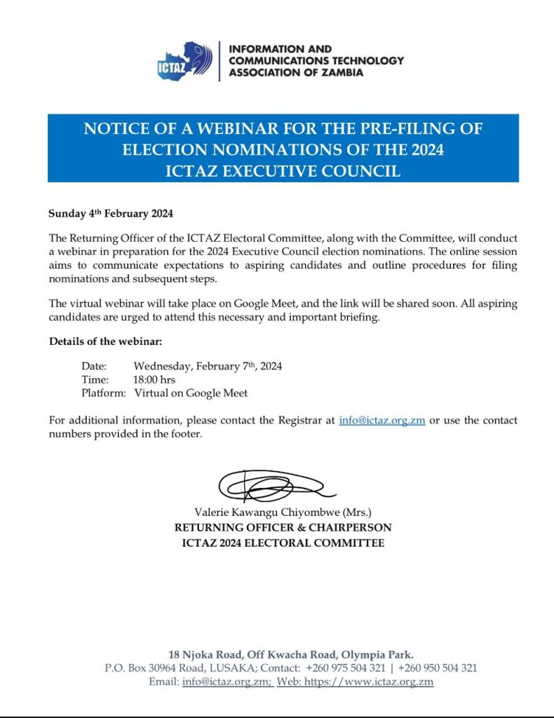NOTICE OF A WEBINAR FOR THE PRE-FILING OF ELECTION NOMINATIONS OF THE ...